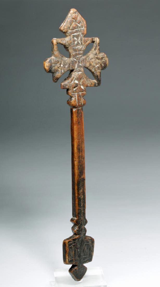 19th C. Coptic Ethiopian Wooden Cross Scepter