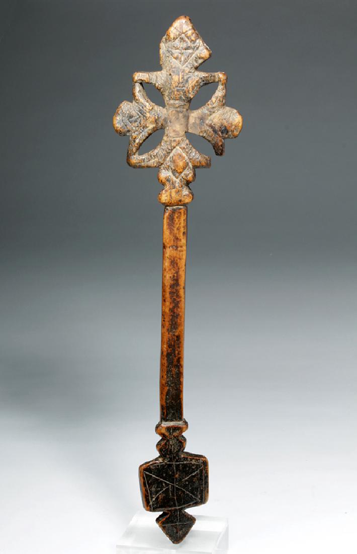 19th C. Coptic Ethiopian Wooden Cross Scepter