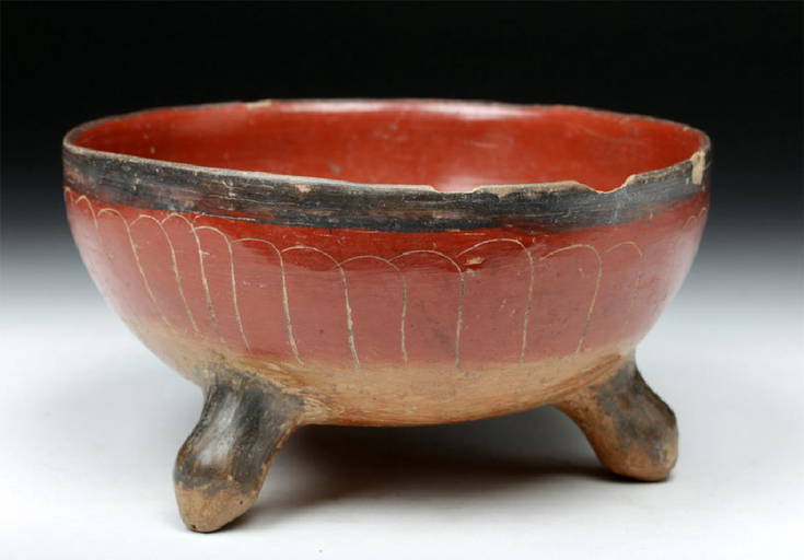 Aztec Tripod Polychrome Rattle Leg Bowl