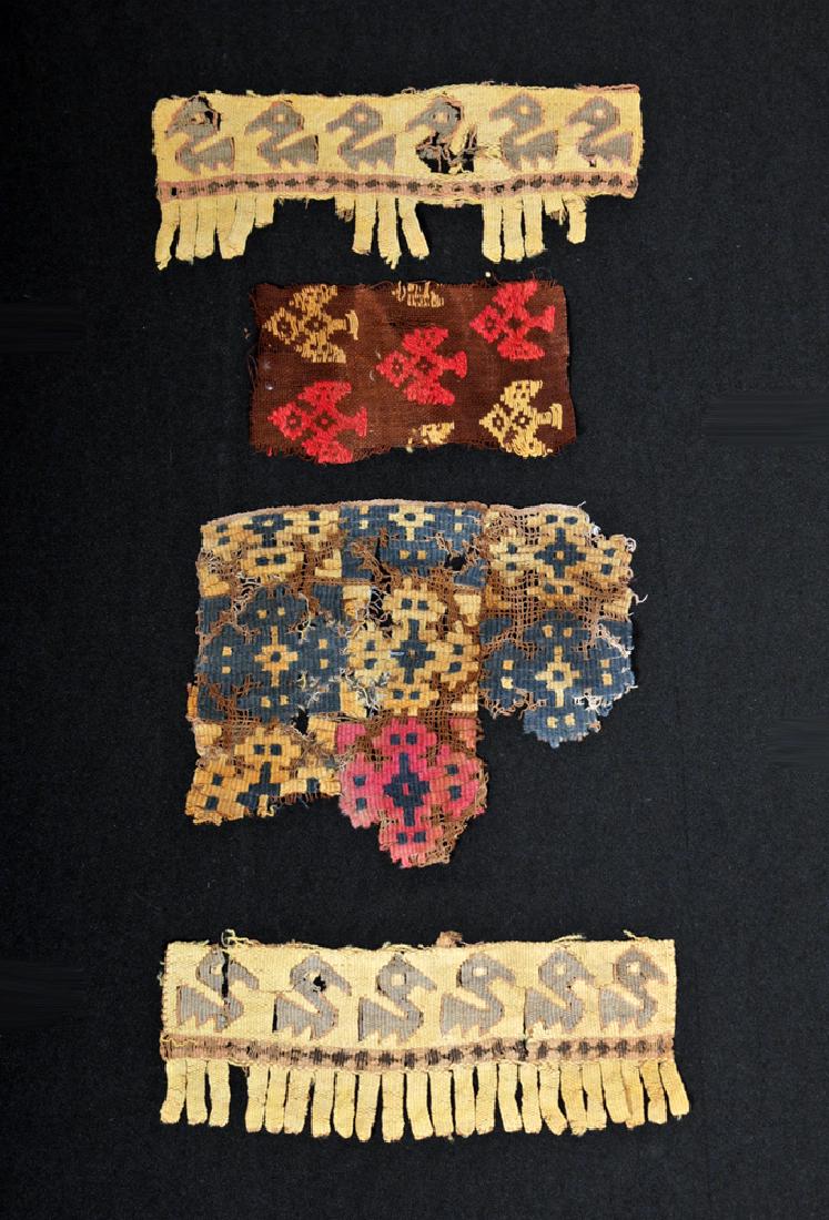 Lot Of 4 Ancient Peruvian Textile Fragments