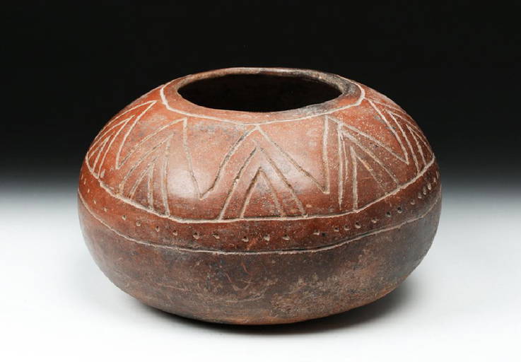 Colima Redware Pottery Jar W/ Incised Motifs