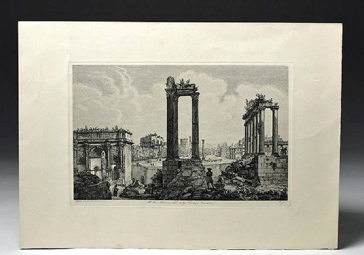 Early 19th C. Italian Etching Roman Forum By Rossini