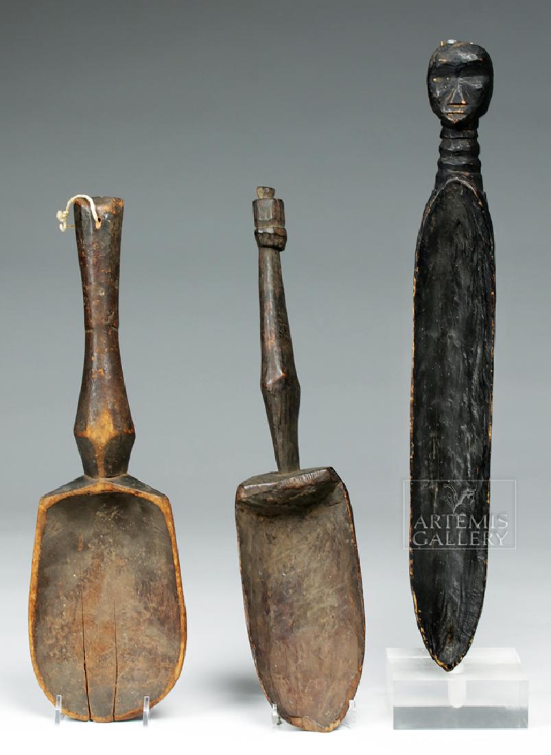 Trio of 20th C. African Dan Wooden Feast Spoons