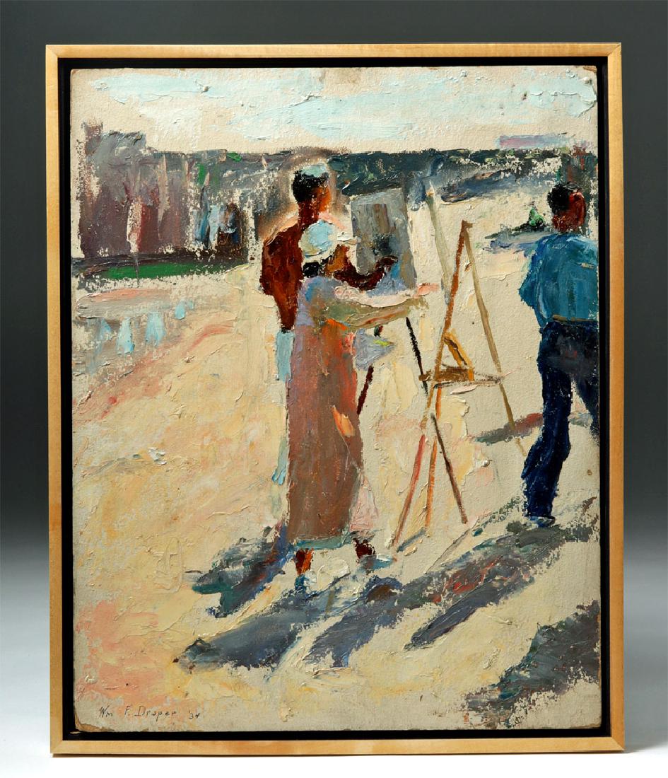 William Draper Oil on Board, Artists at Beach - 1934