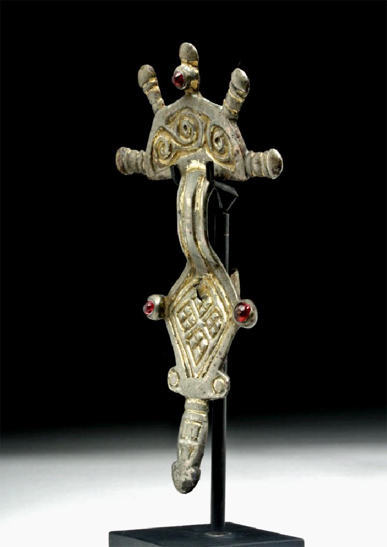 5th C. Gothic Gilded Silver Fibula w/ Garnets