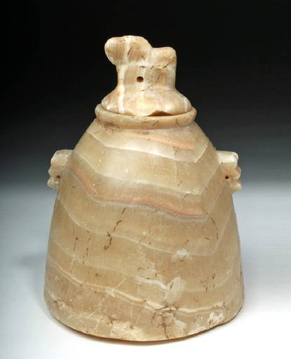 South Arabian Alabaster Lidded Beehive Jar
