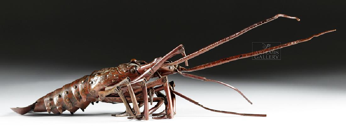 Japanese Edo Period Bronze Articulated Crawfish, Signed
