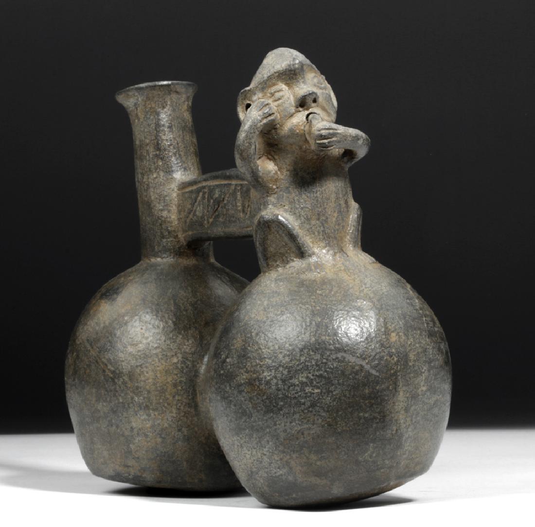 Chimu Inca Blackware Double Chambered Whistling Vessel