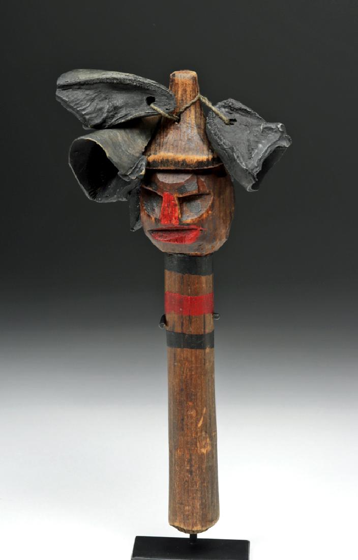 19th C. Pacific Northwest Wood Rattle W/ Deer Hooves