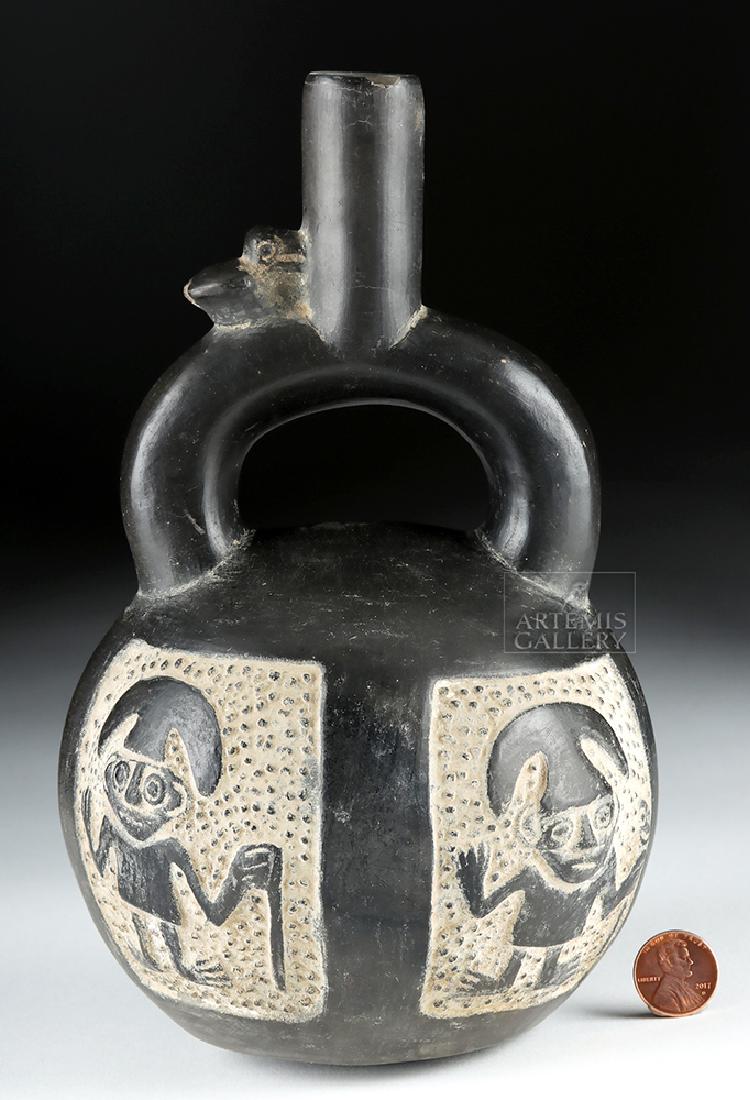 Moche Pottery Blackware Stirrup Vessel w/ Parrot