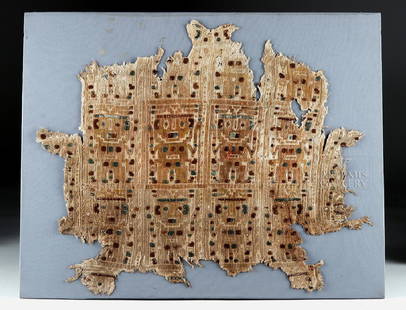 Framed Chancay Textile Panel Fragment: Abstract Serpent