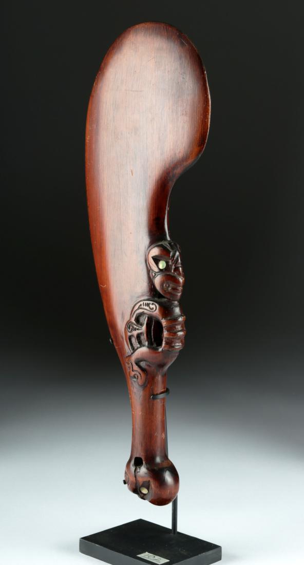 Early 20th C. Maori Wooden War Club With Shell Inlay