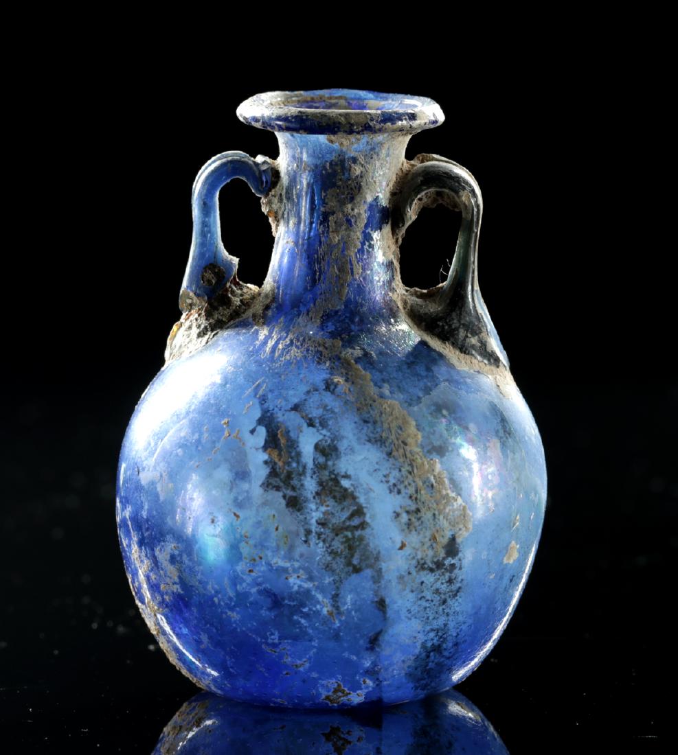 Beautiful Roman Glass Ampulla - Cobalt Blue