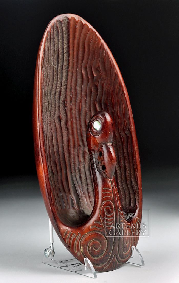 Mid 20th C. Maori Wood Canoe Bailer with Abalone Inlays