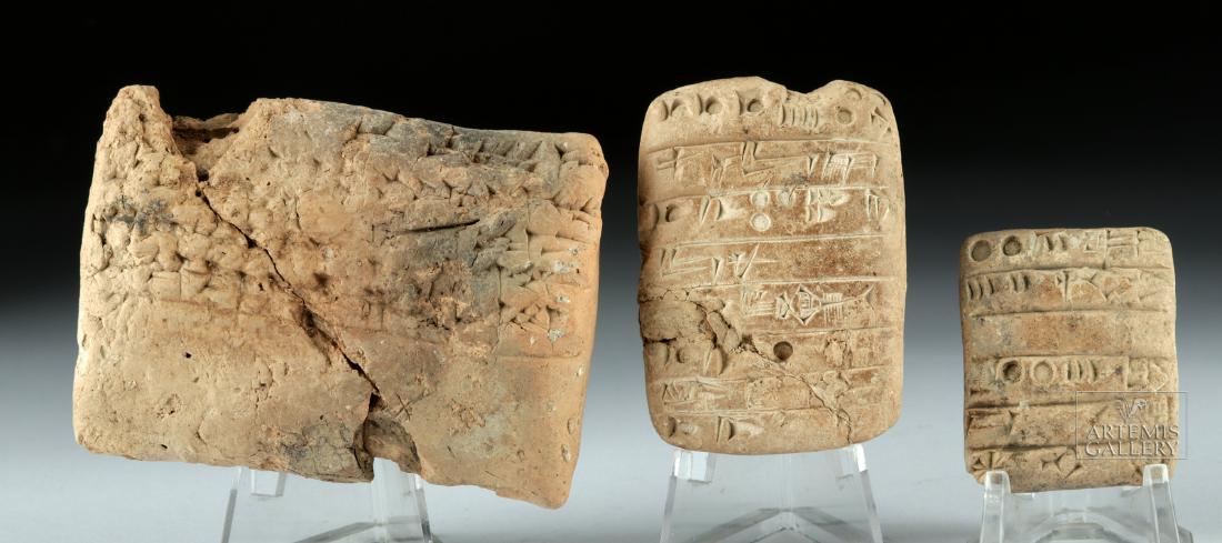 Lot of 3 Ancient Sumerian Pottery Cuneiform Tablets
