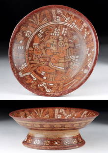 Aztec Polychrome Footed Bowl Gods And Trophy Heads