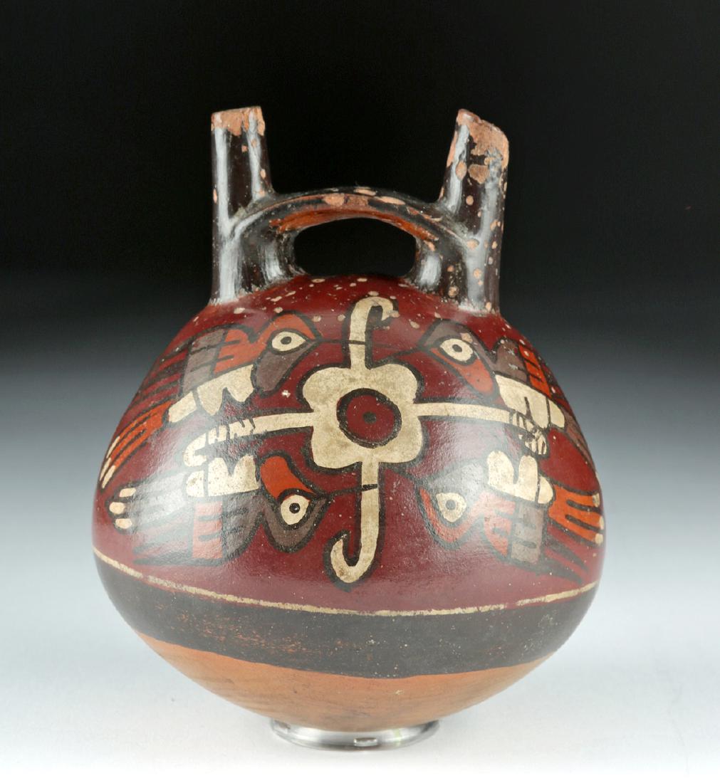 Fine Nazca Pottery Stirrup Vessel w/ Eight Hummingbirds
