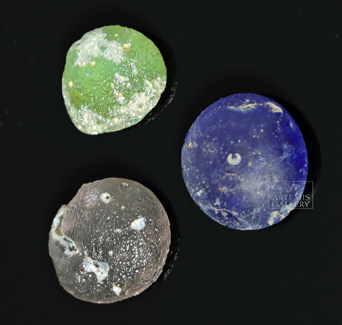 Trio of Ancient Roman Glass Gaming Tokens