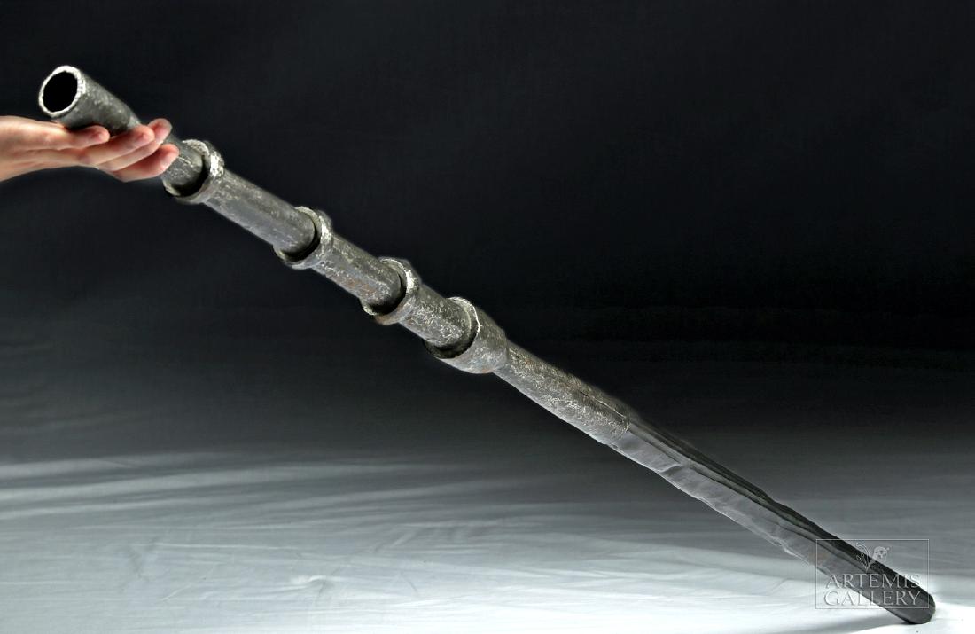 17th C. Chinese Iron & Wood Hand Cannon / Wood Pole