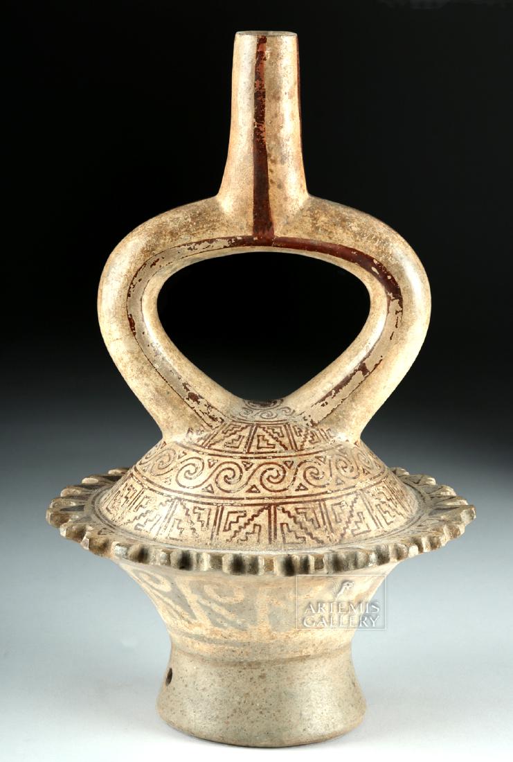 Elaborate Moche Pottery Fine-Line Stirrup Vessel