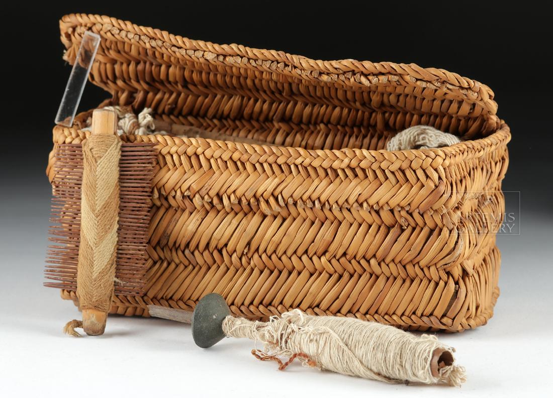 Chancay Reed Basket w/ Weaving Tools & Child's Tunic