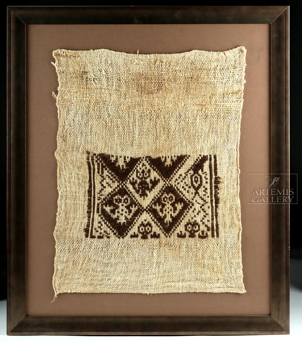 Framed Chancay Textile - Owls & Snake Head