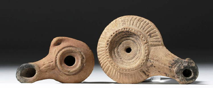 Two Seljuk Pottery Oil Lamps, 14th 16th Century