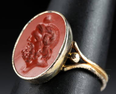 Roman Carnelian Intaglio Ring Of Jupiter Ammon, 1st Century Bce