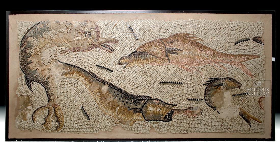 Huge Roman Stone Mosaic - Dolphins and Fish