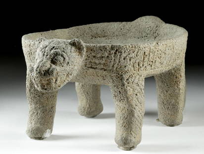 Antique Costa Rican Metate Stone Jaguar Vessel