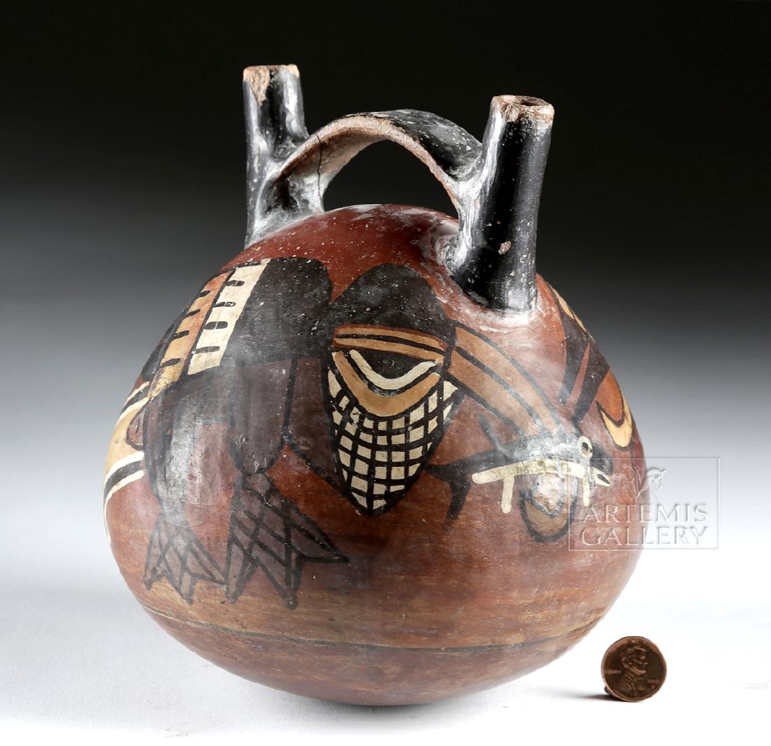 Nazca Ceramic Stirrup Vessel with Birds and Fish