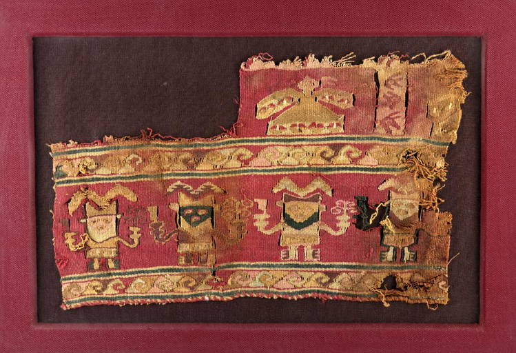 Framed Chimu Textile Fragment, Anthropomorphic Figures