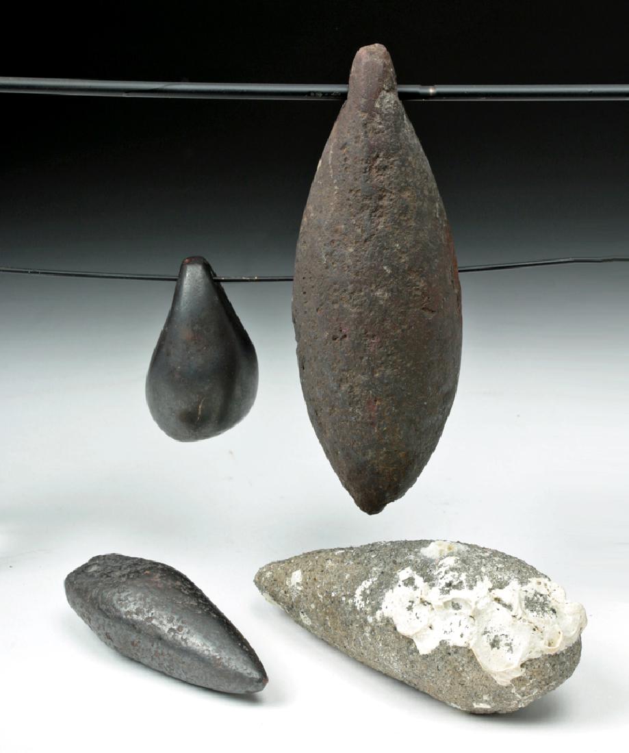 Four Native American Woodland Stone Fishing Plummets