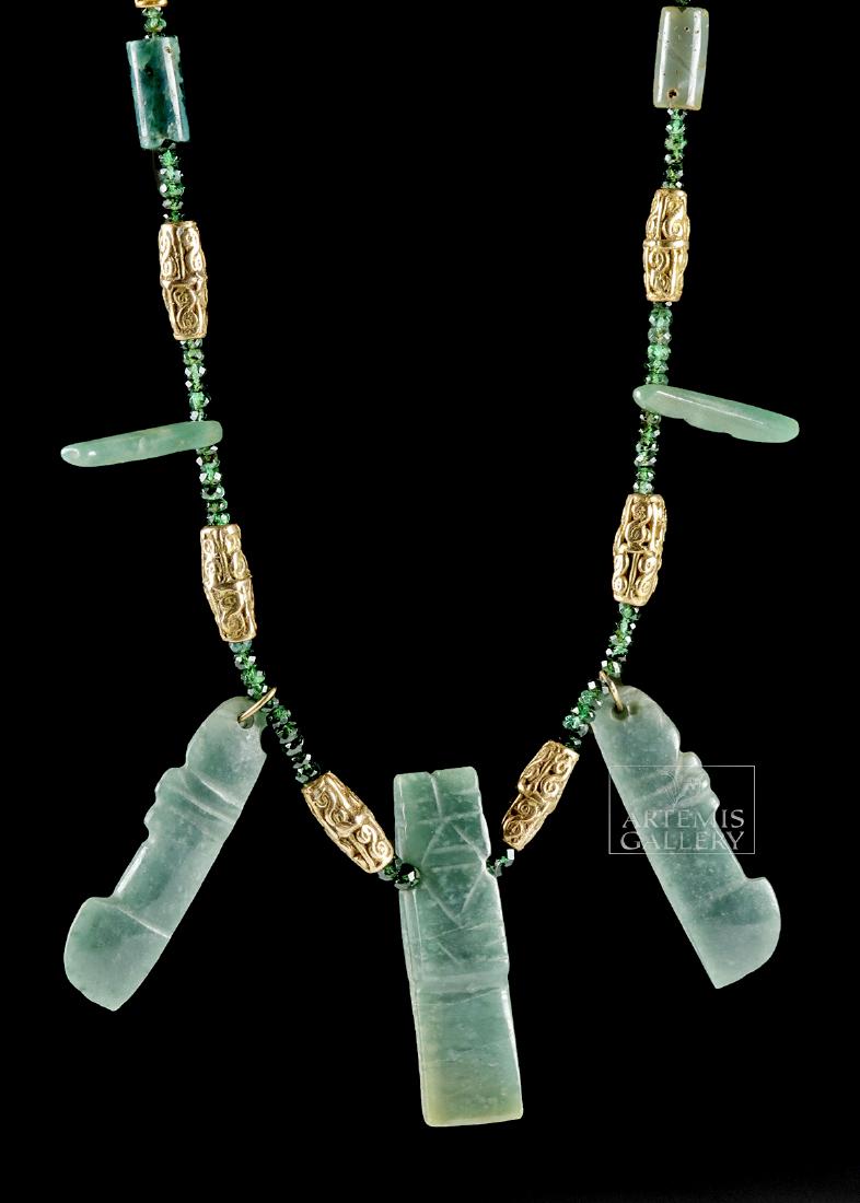 Costa Rican Gold & Jadeite Bead Necklace W/ Emeralds