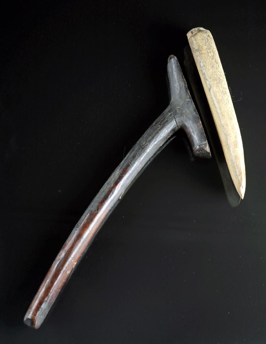 Ancient Inuit / Aleut Wooden Adze & Bone Blade