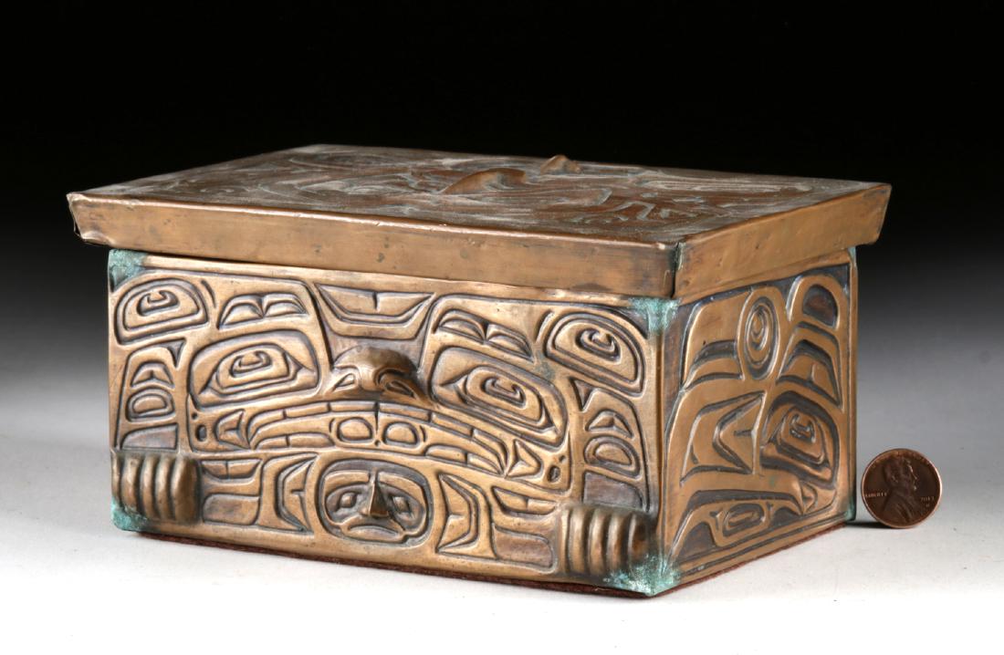 20th C. Haida Copper Box - Masks