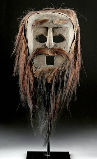 Early 20th C. Indonesian Timor Wood & Goat Hair Mask