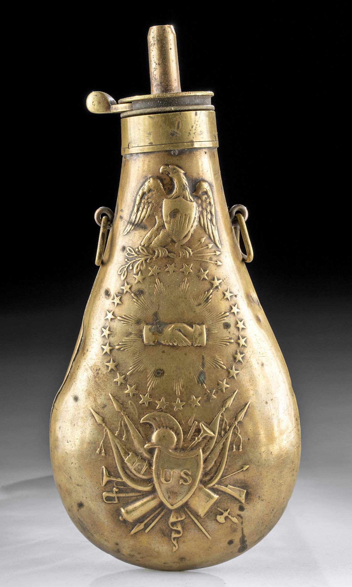 19th C. American Brass Powder Flask