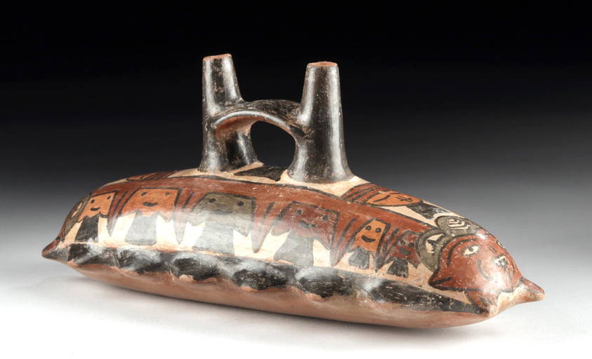 Nazca Polychrome Vessel Serpent W/ Trophy Heads