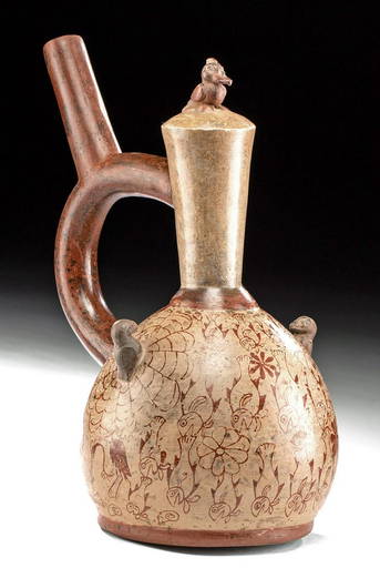 Moche Fineline Pottery Stirrup Vessel Marsh Scene