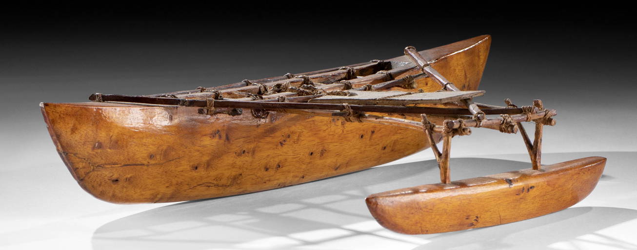 20th C. Caroline Islands Wood Outrigger Canoe Model