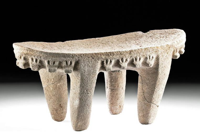 Costa Rican Nicoya Stone Metate Zoomorphic Heads