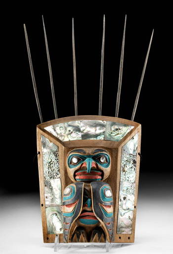 20th C. Tlingit Wood / Abalone Headdress Frontlet
