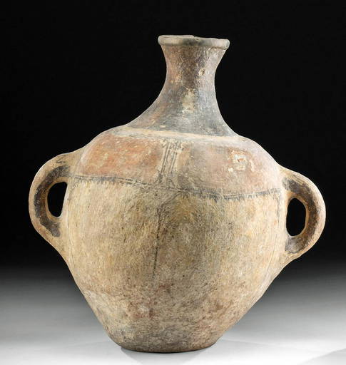 Large Antique Moroccan Berber Pottery Jar W/ Brass Ring