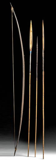 20th C. Papua New Guinea Wood Bow & Three Spears
