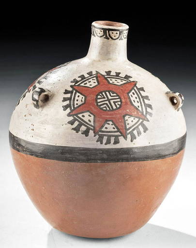 Nazca Polychrome Aryballos, Star Shaped Mace Heads