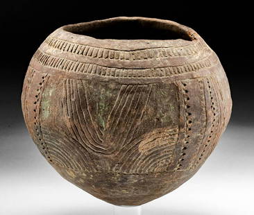 Early 20th C. Papua New Guinea Incised Pottery Bowl