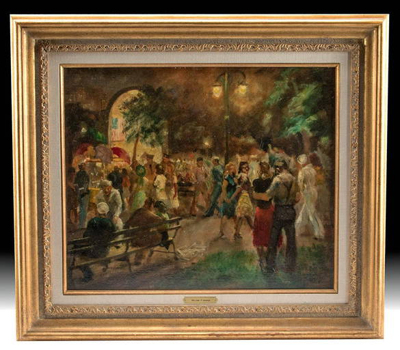 Signed, Framed Draper Painting Wwii Sailors In Nyc