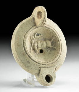 Roman Pottery Oil Lamp W/ Rooster