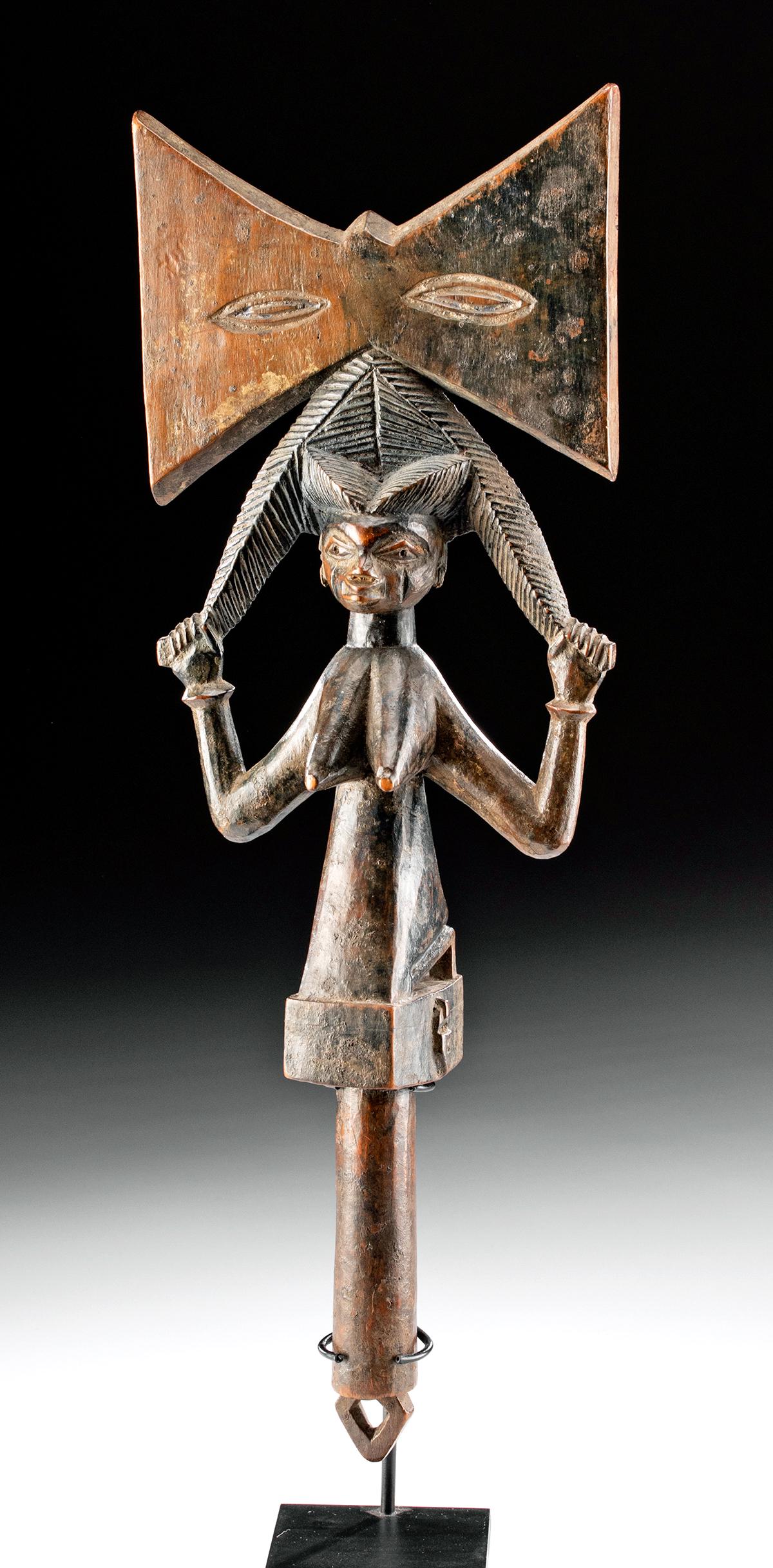 Early 20th C. African Yoruba Wooden Shango Staff | Barnebys